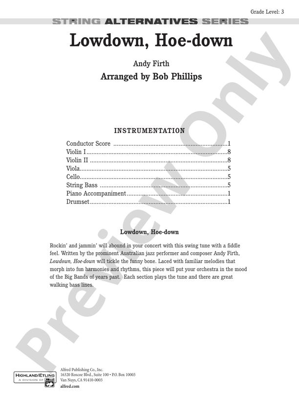 Lowdown, Hoe-down: String Orchestra Conductor Score & Parts: Andy Firth ...