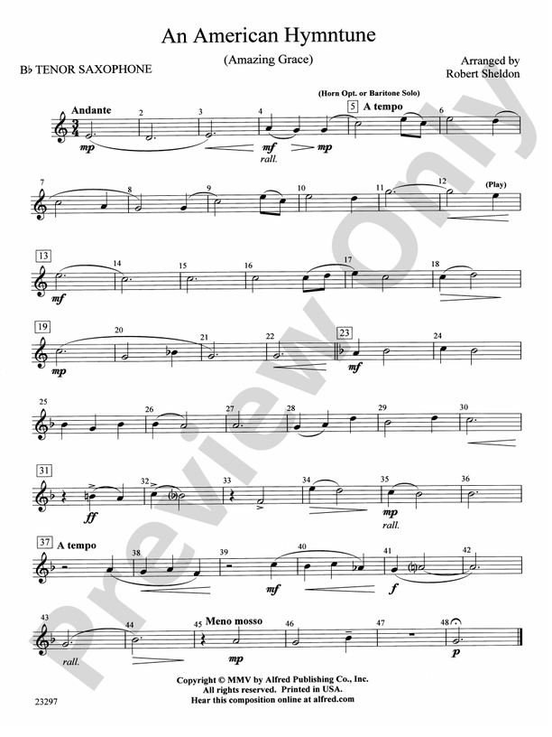 An American Hymntune (Amazing Grace): B-flat Tenor Saxophone: B-flat Tenor Saxophone Part ...