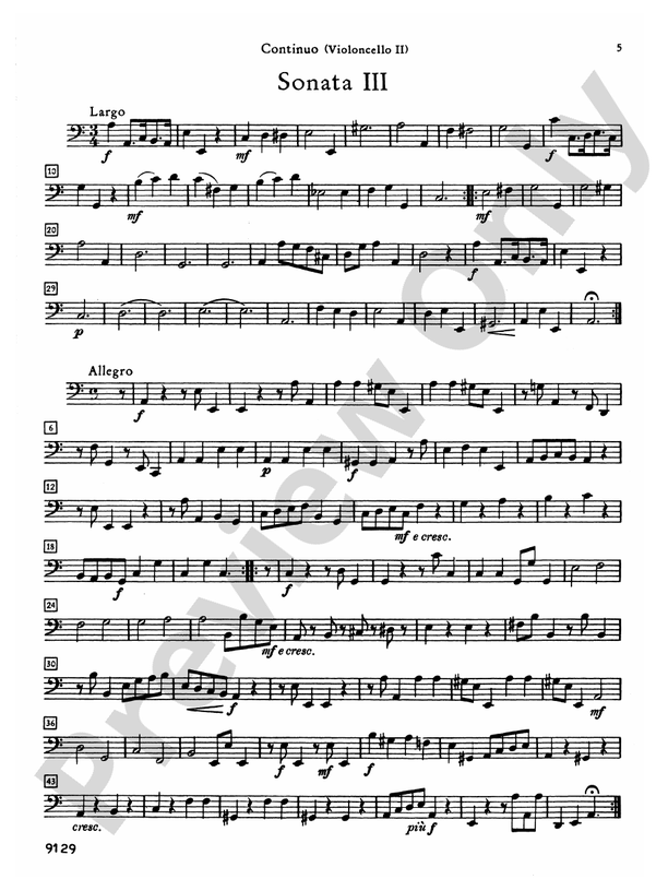 Vivaldi: Six Sonatas for Cello and Basso Continuo: Sonata No. 3, A Minor (Cello II) Part ...