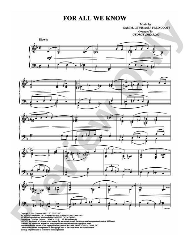 For All We Know: Piano: Sam M. Lewis - Digital Sheet Music Download