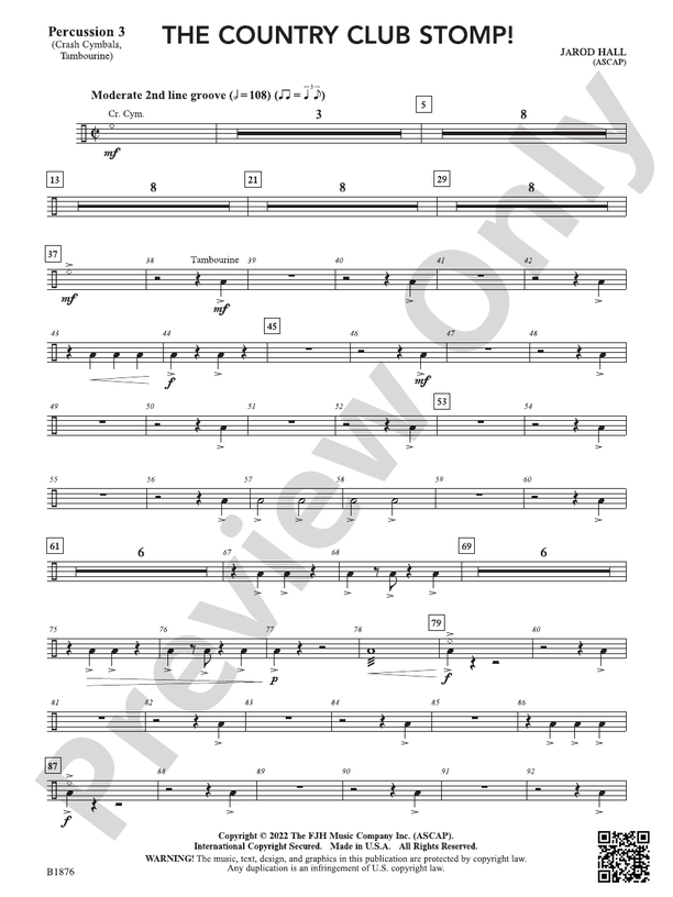 The Country Club Stomp!: Percussion 3: Percussion 3 Part: JaRod Hall - Digital Sheet Music Download