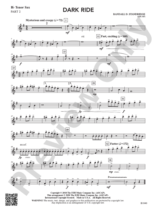 Dark Ride: Part 2 - B-flat Tenor Saxophone: Part 2 - B-flat Tenor ...