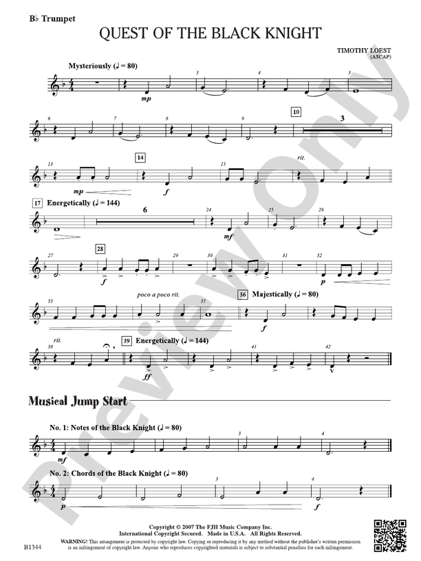 Quest of the Black Knight: B-flat Trumpet: B-flat Trumpet Part: Timothy ...