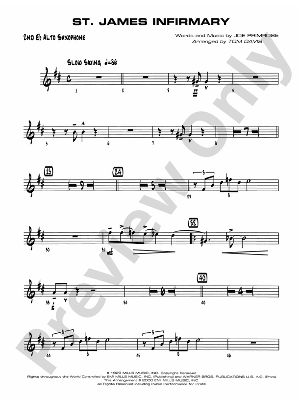 St. James Infirmary: 2nd E-flat Alto Saxophone: 2nd E-flat Alto Saxophone Part - Digital Sheet ...