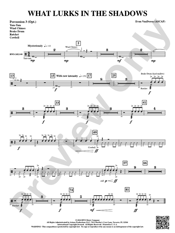 What Lurks in the Shadows: 3rd Percussion: 3rd Percussion Part: Evan VanDoren - Digital Sheet ...