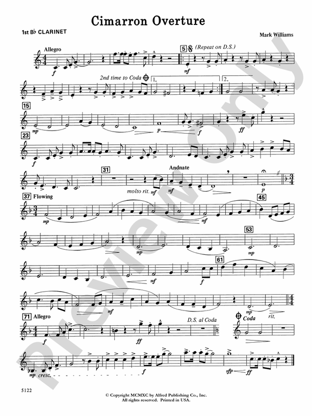 Cimarron Overture: 1st B-flat Clarinet: 1st B-flat Clarinet Part - Digital Sheet Music Download