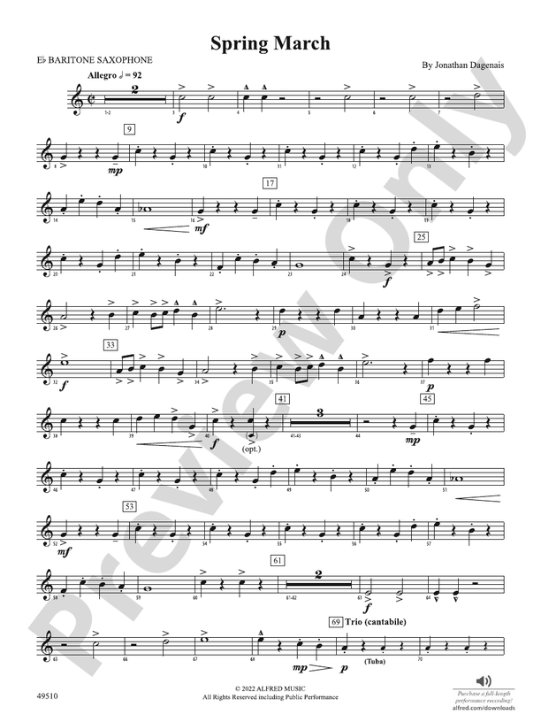 Spring March: E-flat Baritone Saxophone: E-flat Baritone Saxophone Part ...