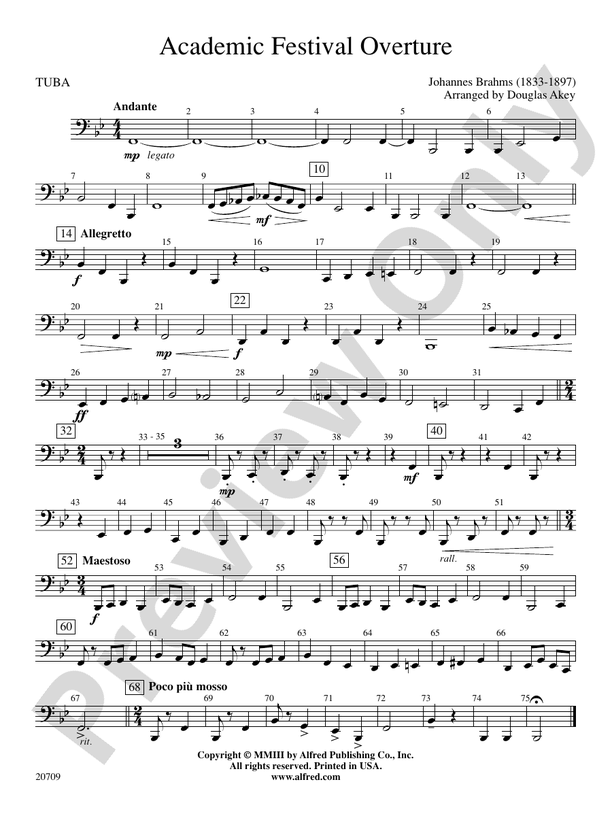 Academic Festival Overture: Tuba: Tuba Part - Digital Sheet Music Download