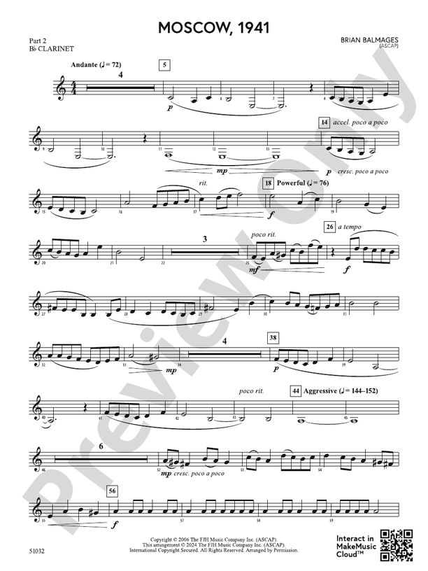 Moscow, 1941: Part 2 - B-flat Clarinet: Part 2 - B-flat Clarinet Part ...