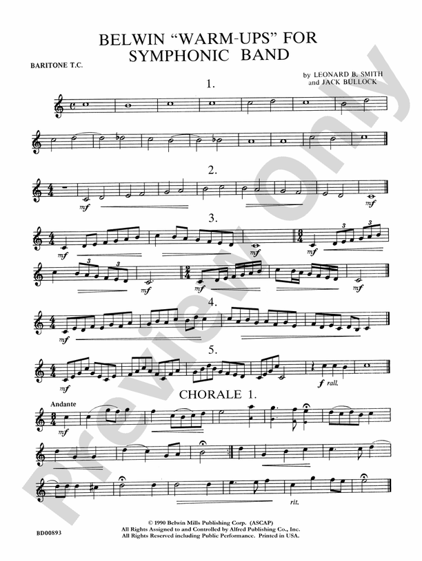 Belwin "Warm-Ups" for Symphonic Band: Baritone T.C.: Baritone T.C. Part ...