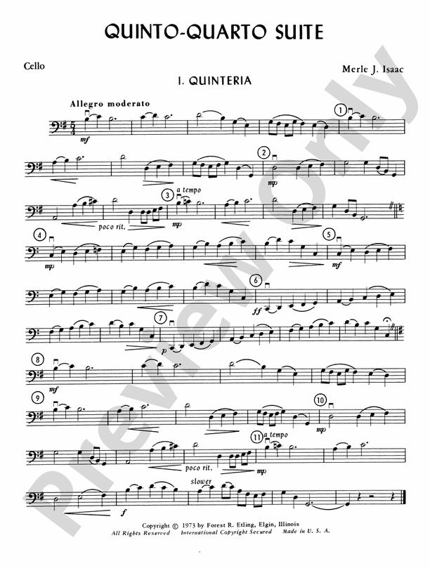 Quinto-Quarto Suite: Cello: Cello Part - Digital Sheet Music Download