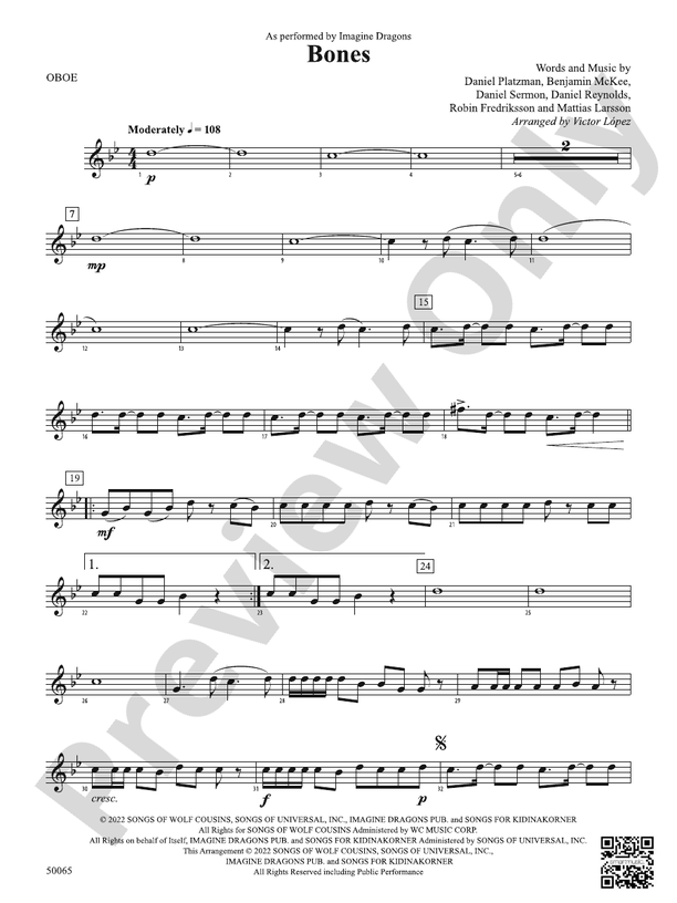 Bones: Oboe: Oboe Part - Digital Sheet Music Download