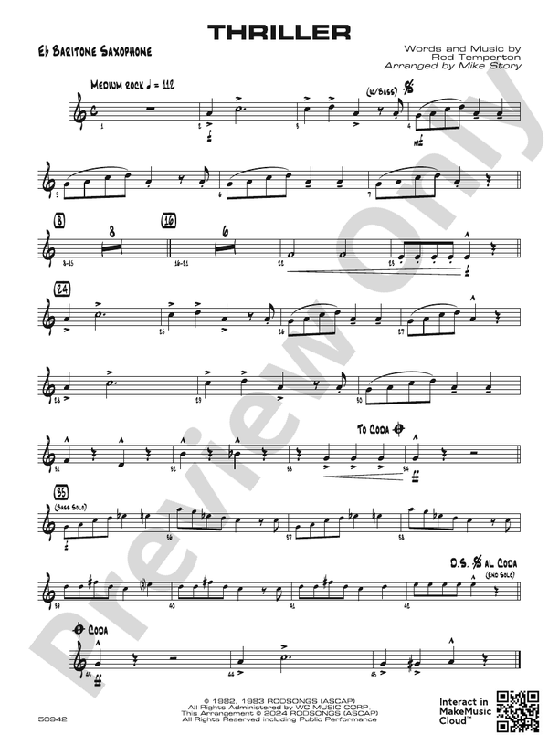 Thriller: E-flat Baritone Saxophone: E-flat Baritone Saxophone Part - Digital Sheet Music Download