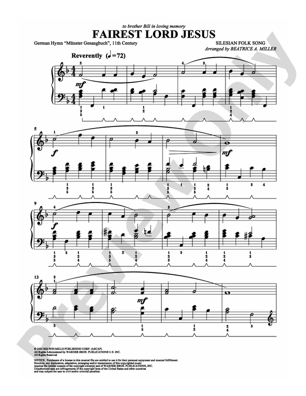 Fairest Lord Jesus: Easy Piano: Silesian Folk Song - Digital Sheet ...