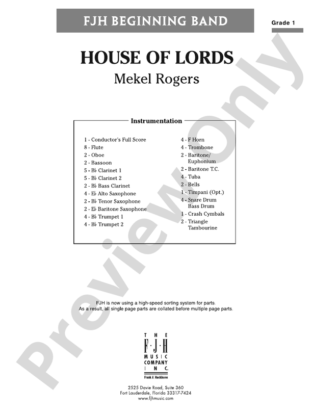 House of Lords: Score: Concert Band Score: Mekel Rogers - Digital Sheet ...