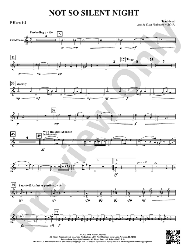 Not So Silent Night: 1st & 2nd F Horns: 1st & 2nd F Horns Part ...