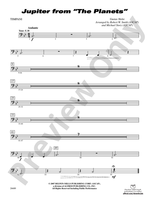 Jupiter (from The Planets): Timpani: Timpani Part - Digital Sheet Music ...