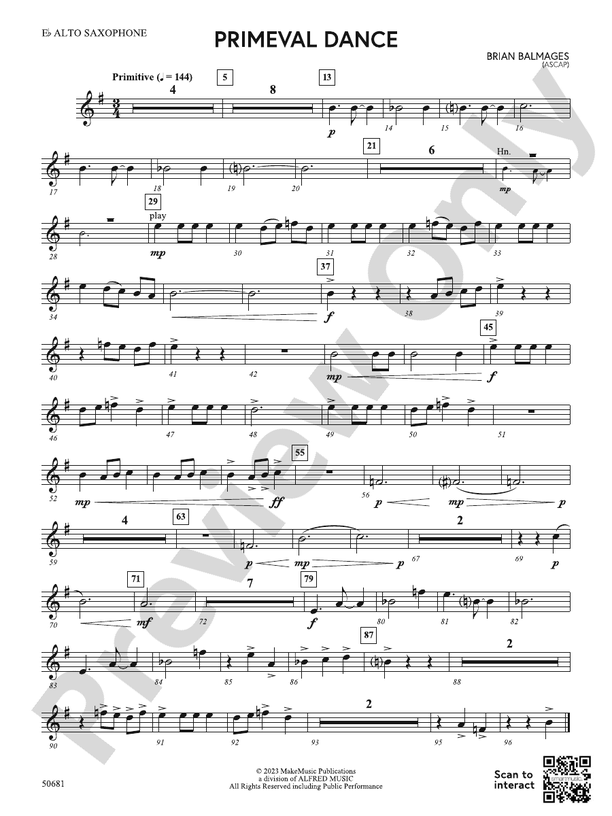 Primeval Dance: E-flat Alto Saxophone: E-flat Alto Saxophone Part - Digital Sheet Music Download