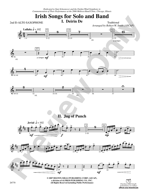Irish Songs: 2nd E-flat Alto Saxophone: 2nd E-flat Alto Saxophone Part - Digital Sheet Music ...