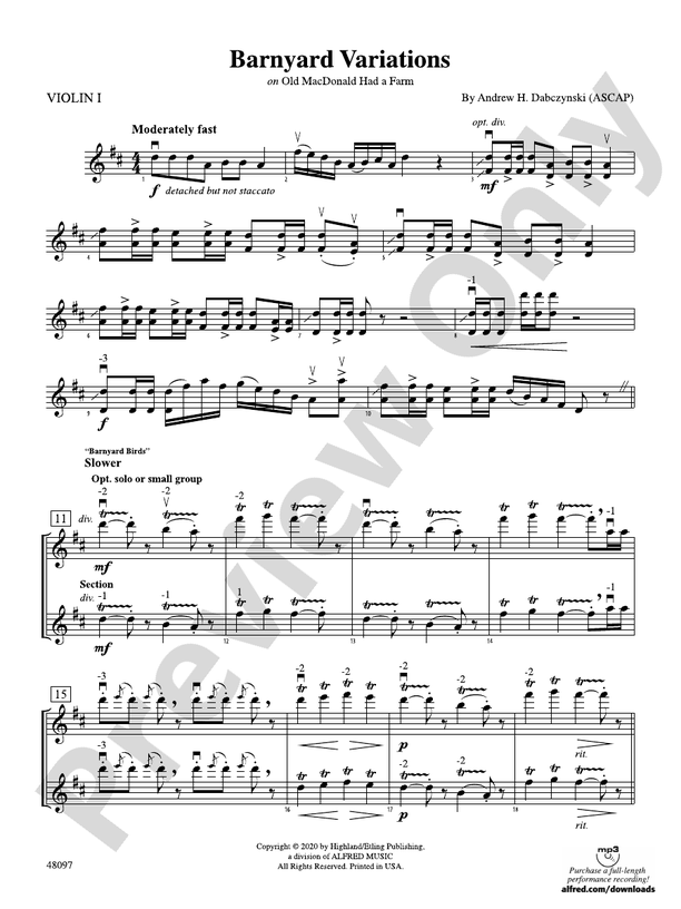 Barnyard Variations: 1st Violin: 1st Violin Part - Digital Sheet Music Download