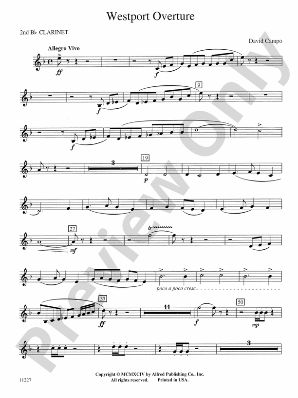 Westport Overture: 2nd B-flat Clarinet: 2nd B-flat Clarinet Part - Digital Sheet Music Download