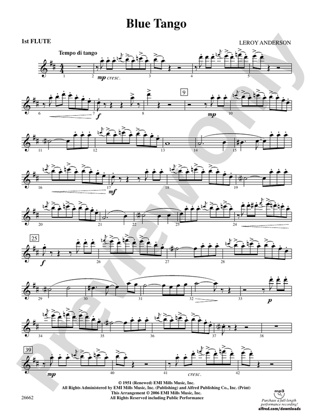 Blue Tango: Flute: Flute Part - Digital Sheet Music Download