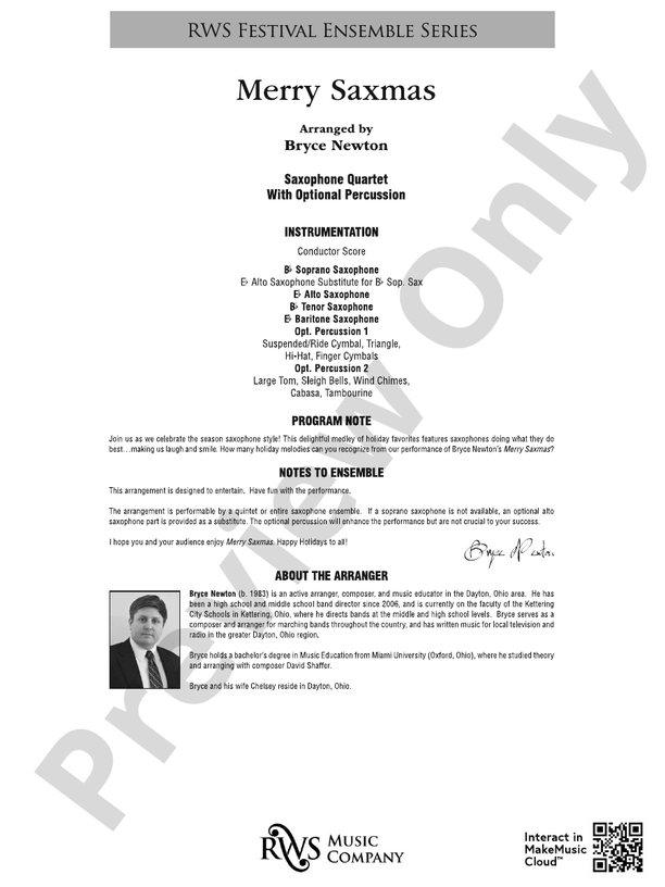 Merry Saxmas: Saxophone Quartet Conductor Score & Parts - Digital Sheet ...