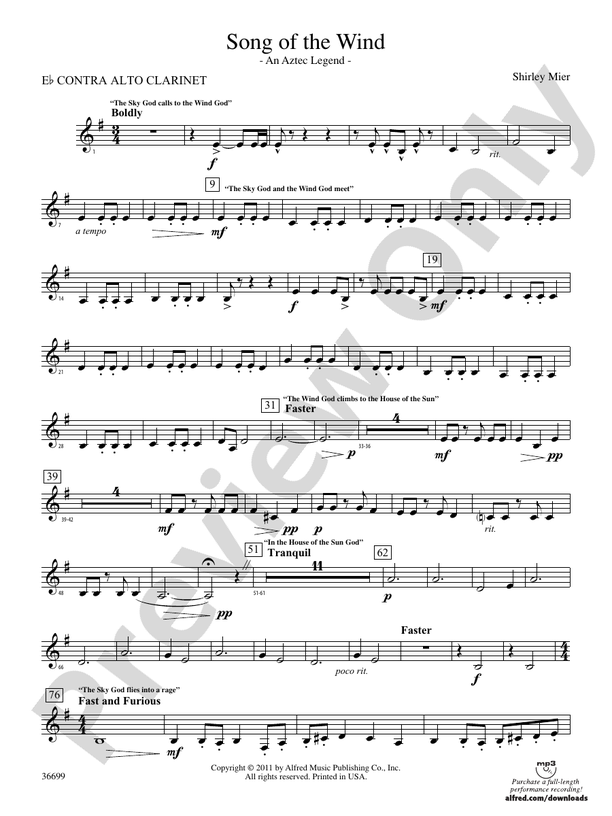 Song of the Wind: (wp) E-flat Contrabass Clarinet: (wp) E-flat Contrabass Clarinet World Part ...