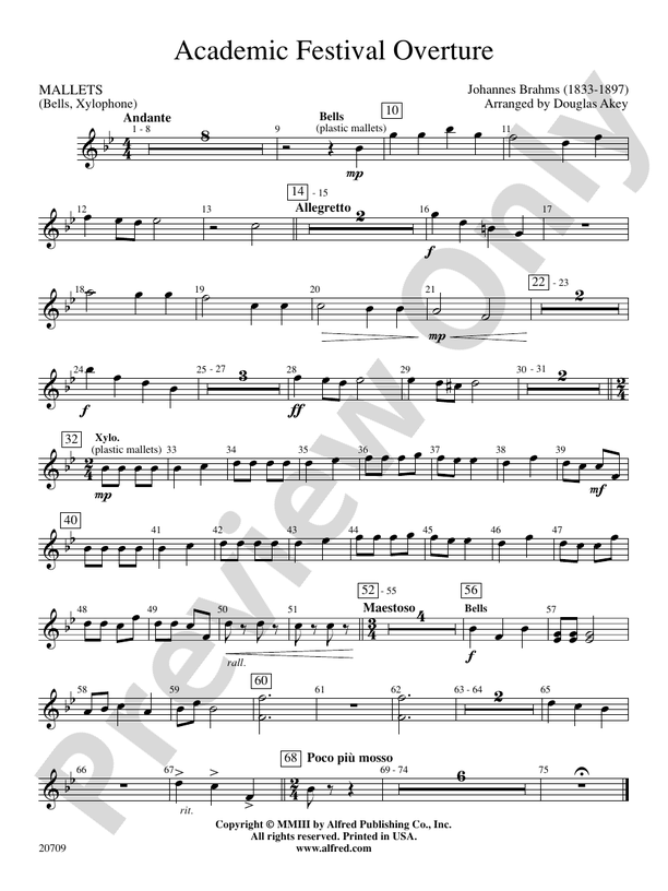 Academic Festival Overture: Mallets: Mallets Part - Digital Sheet Music ...