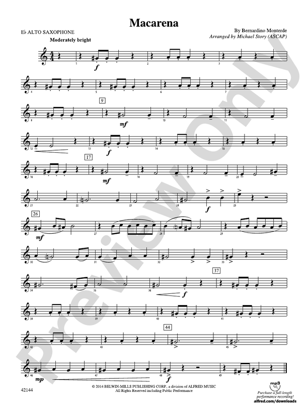 Macarena: E-flat Alto Saxophone: E-flat Alto Saxophone Part - Digital ...