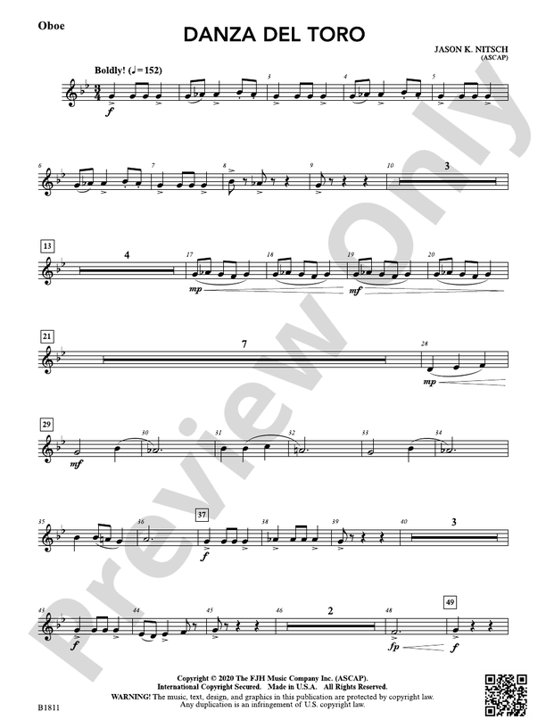 Danza del Toro: Oboe: Oboe Part: Jason K. Nitsch - Digital Sheet Music ...