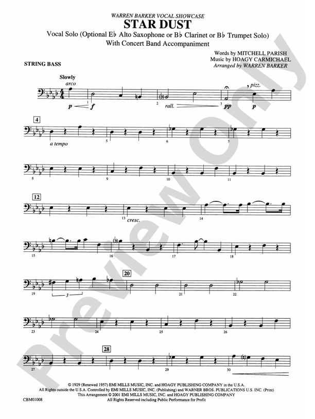 Star Dust: String Bass: String Bass Part - Digital Sheet Music Download