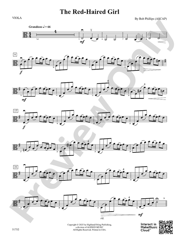 The Red-Haired Girl: Viola: Viola Part - Digital Sheet Music Download
