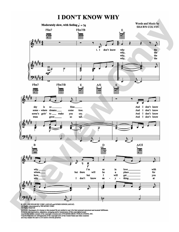 I Don't Know Why: Piano/Vocal/Chords: Shawn Colvin - Digital Sheet Music Download