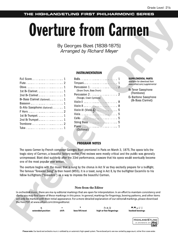 Overture from Carmen: Score: Full Orchestra Score - Digital Sheet Music Download