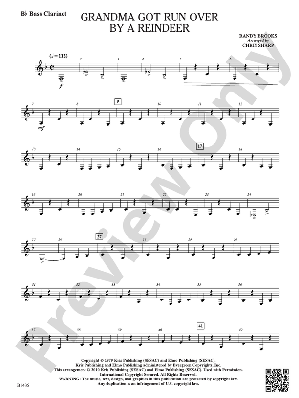 Grandma Got Run Over by a Reindeer: B-flat Bass Clarinet: B-flat Bass Clarinet Part: Randy ...