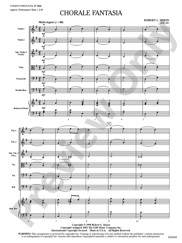 Chorale Fantasia: Score: String Orchestra Score: Robert L. Simon ...