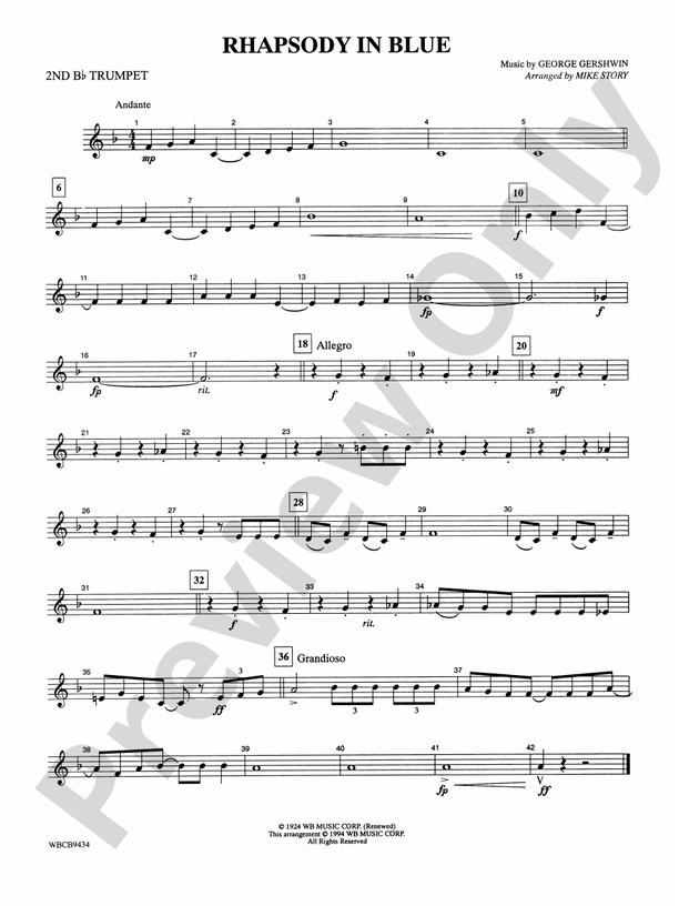 Rhapsody in Blue™: 2nd B-flat Trumpet: 2nd B-flat Trumpet Part - Digital Sheet Music Download
