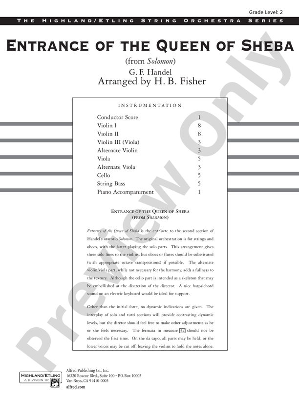 Entrance of the Queen of Sheba: Score: String Orchestra Score - Digital ...
