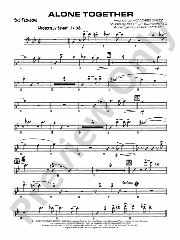 Alone Together: 2nd Trombone: 2nd Trombone Part - Digital Sheet Music Download