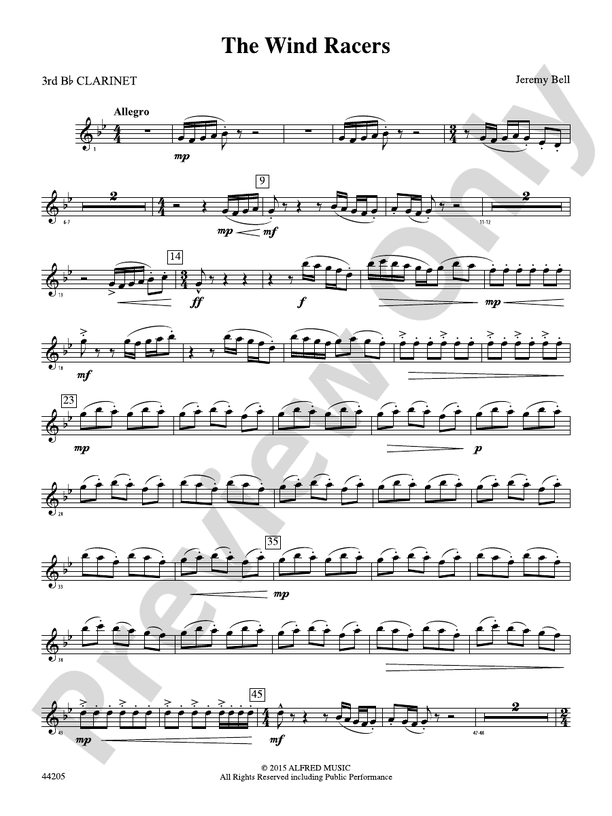 The Wind Racers: 3rd B-flat Clarinet: 3rd B-flat Clarinet Part ...