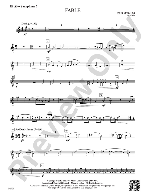 Fable: E-flat Alto Saxophone 2: E-flat Alto Saxophone 2 Part: Erik Morales - Digital Sheet Music ...