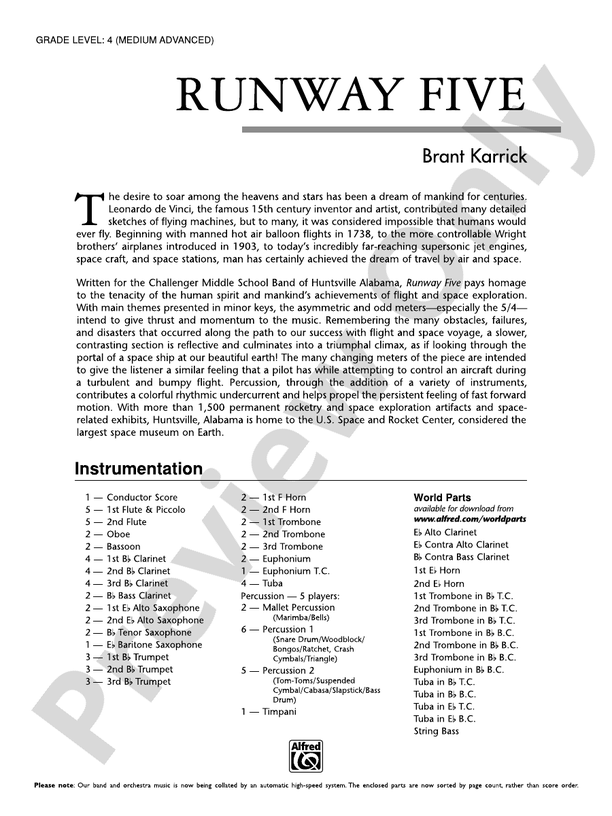 Runway Five: Concert Band Conductor Score & Parts: Brant Karrick ...