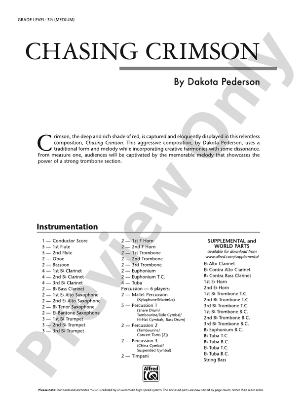 Chasing Crimson: Concert Band Conductor Score & Parts: Dakota Pederson - Digital Sheet Music ...