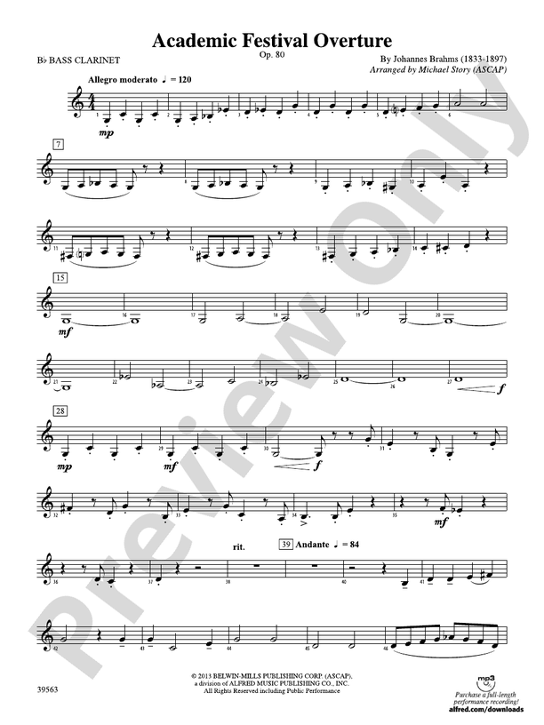 Academic Festival Overture: B-flat Bass Clarinet: B-flat Bass Clarinet ...