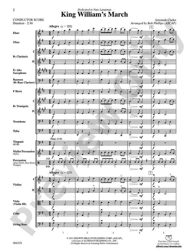 King William's March: Score: Full Orchestra Score - Digital Sheet Music ...