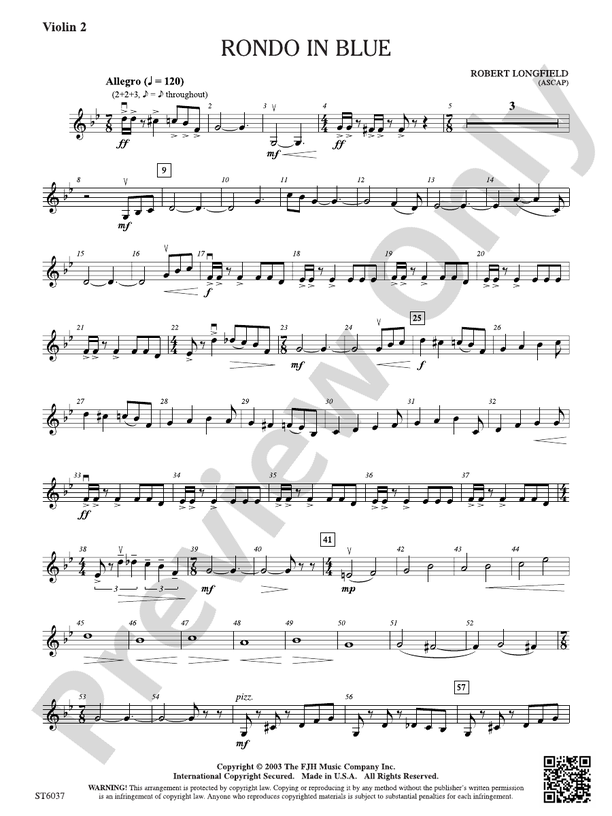 Rondo in Blue: Violin 2: Violin 2 Part: Robert Longfield - Digital ...
