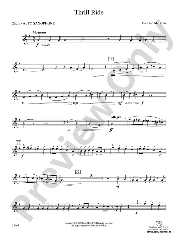 Thrill Ride: 2nd E-flat Alto Saxophone: 2nd E-flat Alto Saxophone Part - Digital Sheet Music ...