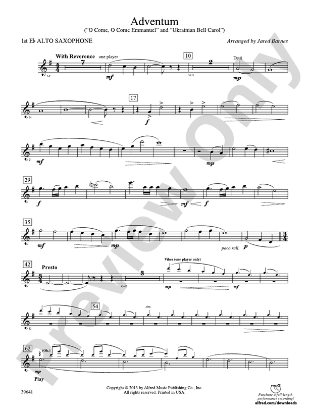Adventum: E-flat Alto Saxophone: E-flat Alto Saxophone Part - Digital Sheet Music Download
