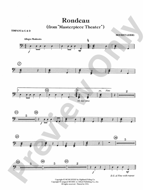 Rondeau (Theme from Masterpiece Theatre): Timpani: Timpani Part - Digital Sheet Music Download